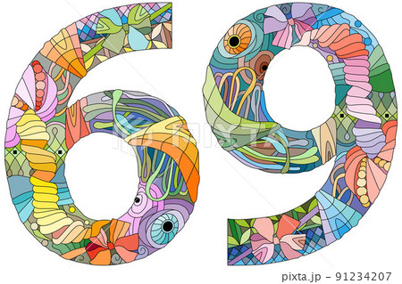 69 number vintage font. Engraving design....のイラスト素材 [91234207] - PIXTA