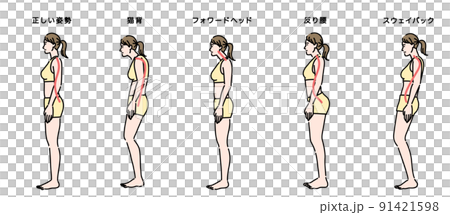 A set of young women with correct and bad posture - Stock Illustration ...