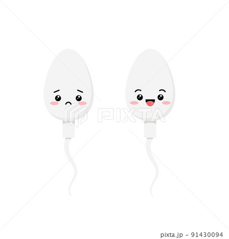 Cute sperm semen cell happy and sad character...のイラスト素材 [91430094] - PIXTA