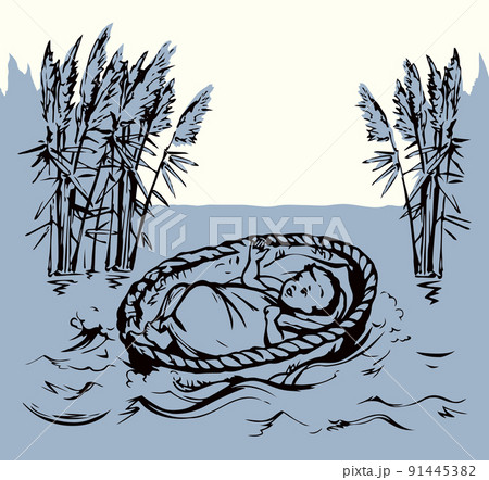 Little Moses in a basket. Vector drawingのイラスト素材 [91445382] - PIXTA