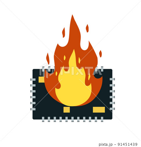 Computer chip. Fire and broken Digital chipのイラスト素材 [91451439] - PIXTA