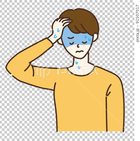 Heat stroke measures Female housewife Cold sweat - Stock Illustration ...