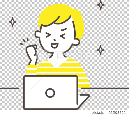 A person who guts poses in front of a computer - Stock Illustration ...
