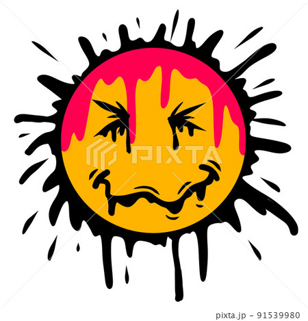 Acid smiley face. Psychedelic symbol of rave...のイラスト素材 [91539980] - PIXTA