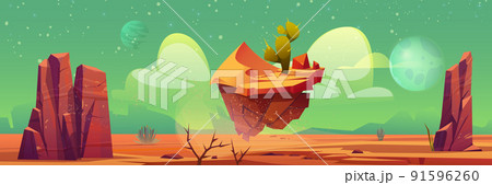 Alien planet desert landscape, cartoon backgroundのイラスト素材 [91596260] - PIXTA