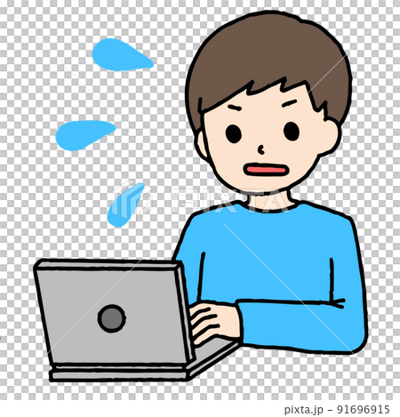 A man who is impatient and works on a computer - Stock Illustration ...