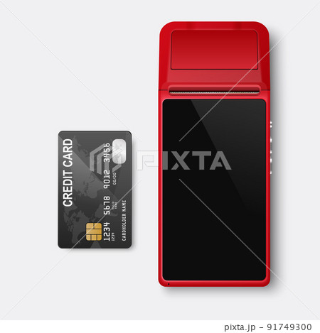Vector 3d Red NFC Payment Machine and Credit...のイラスト素材 [91749300] - PIXTA