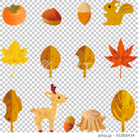Autumn watercolor autumn leaves risu deer... - Stock Illustration ...