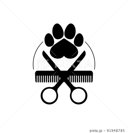 Dog grooming logo design template. Dog pawprint...のイラスト素材 [91948785] - PIXTA