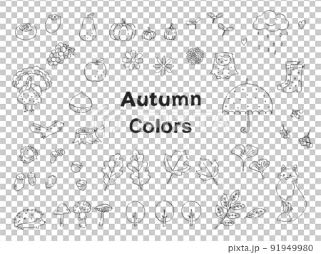 Autumn image illustration set-hand drawn line... - Stock Illustration ...