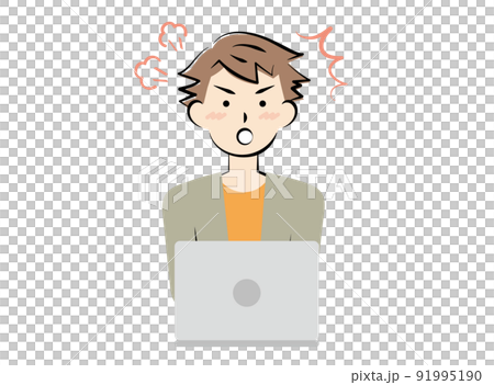 A man who gets angry when operating a computer - Stock Illustration ...
