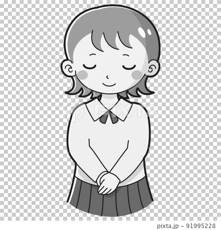 Illustration of a girl bowing (black and white) - Stock Illustration ...