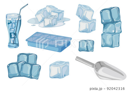 Ice cubes and melted ice cube. Iced water cubes...のイラスト素材 [92042316 ...