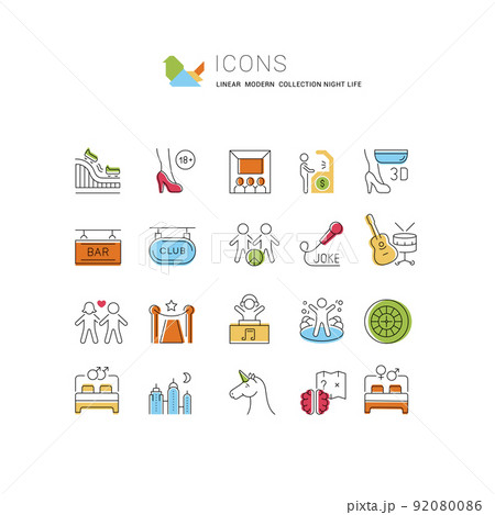 Set Vector Line Icons of Night Life.のイラスト素材 [92080086] - PIXTA