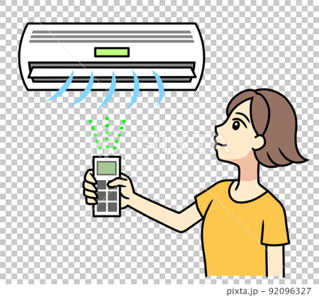 Young woman turning on the air conditioner - Stock Illustration ...