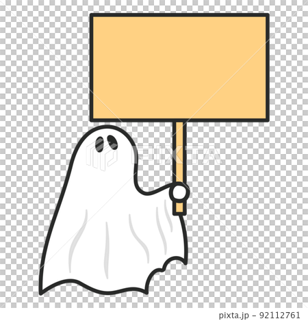 A cute illustration of a ghost holding a sign. - Stock Illustration ...