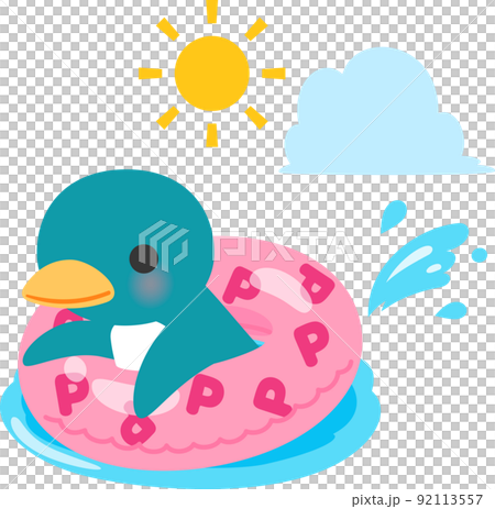 Penguins character swimming with a float - Stock Illustration [92113557 ...