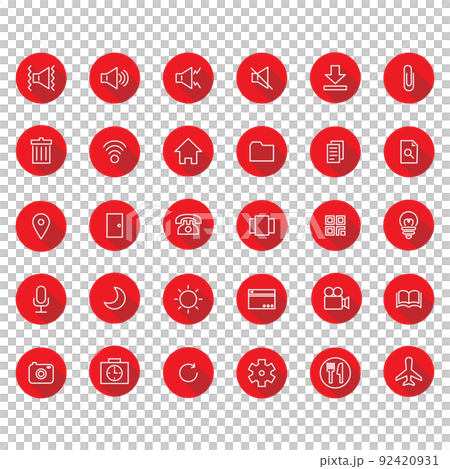 Long shadow line drawing icon set No1 (red) - Stock Illustration ...