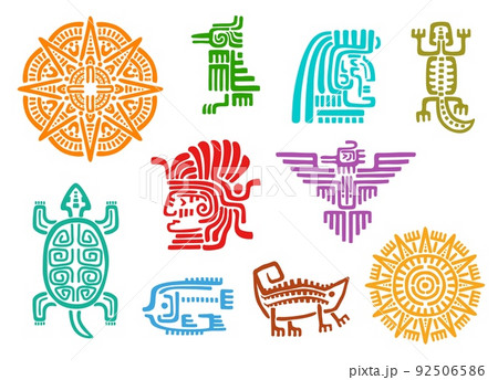 Mayan aztec totems, vector animal, bird, sun...のイラスト素材 [92506586] - PIXTA