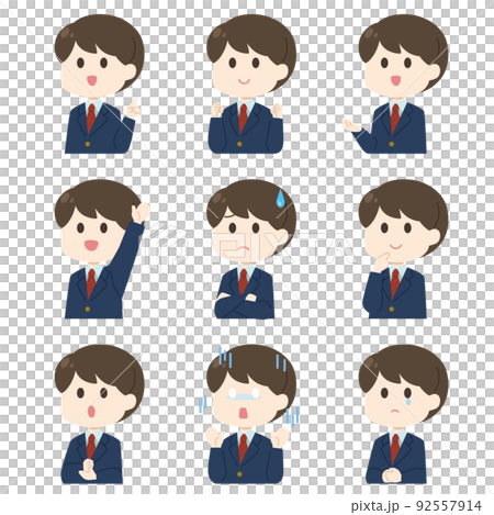 Male student upper body pose set - Stock Illustration [92557914] - PIXTA