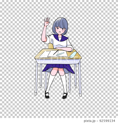 Students raising hands - Stock Illustration [92599134] - PIXTA