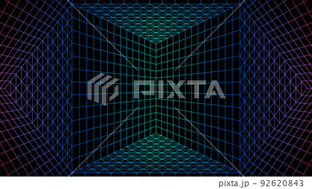 Geometric grid background with neon colored 80s...のイラスト素材 [92620843 ...