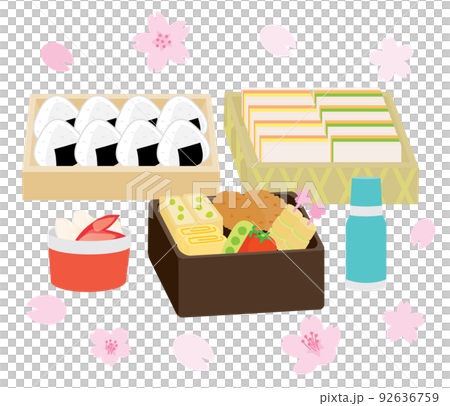 Hanami bento and cherry blossom petals - Stock Illustration [92636759 ...