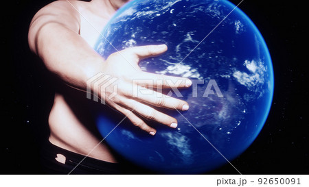 the fat man holds the earth in his hands....のイラスト素材 [92650091] - PIXTA