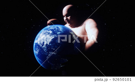 the fat man holds the earth in his hands....のイラスト素材 [92650101] - PIXTA