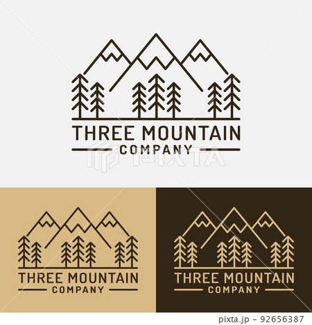 Three Mountain and Pine Trees Logo Design Templateのイラスト素材 [92656387 ...