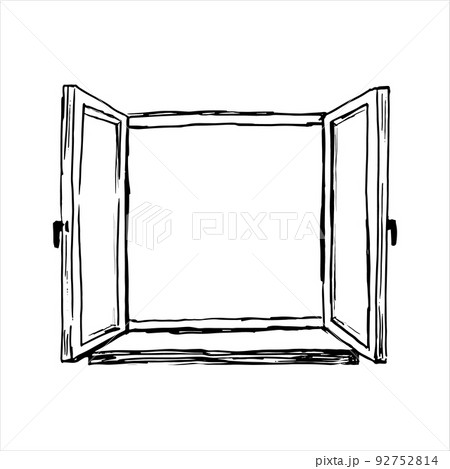Old open window silhouette sketch. Vector...のイラスト素材 [92752814] - PIXTA