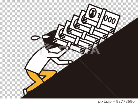 A woman holding money and going up a slope_line... - Stock Illustration ...