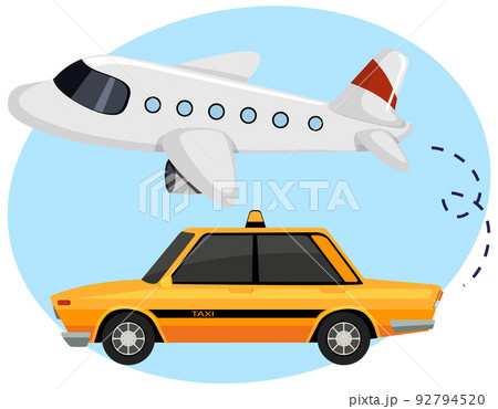 Airplane with taxi car in cartoon styleのイラスト素材 [92794520] - PIXTA