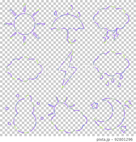 Dashed line weather icon set of 9 types purple - Stock Illustration ...