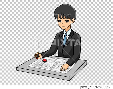 Illustration of a Japanese man stamping a document - Stock Illustration ...