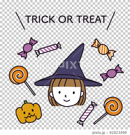 Girl with Halloween candy and witch hat - Stock Illustration [92823890 ...