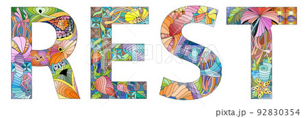REST word. Hand drawn lettering. Vector text.のイラスト素材 [92830354] - PIXTA