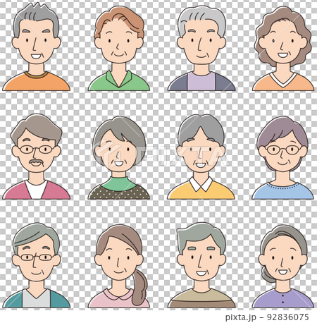 Middle-aged man and woman face icon set - Stock Illustration [92836075 ...
