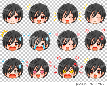 Chibi character face icon of a young man with... - Stock Illustration ...