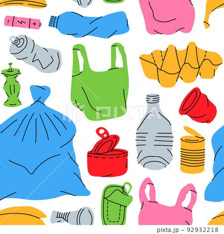 Unsorted garbage pattern. Hand drawn trash...のイラスト素材 [92932218] - PIXTA