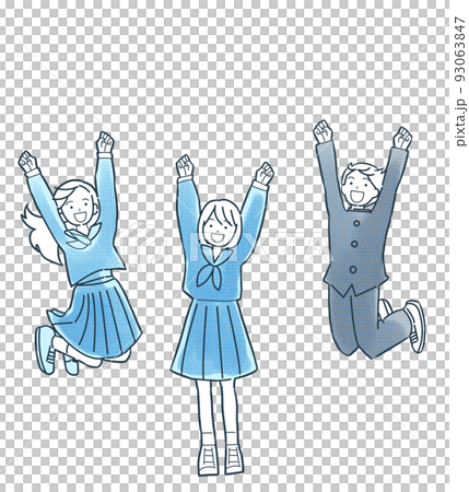 three students jump - Stock Illustration [93063847] - PIXTA