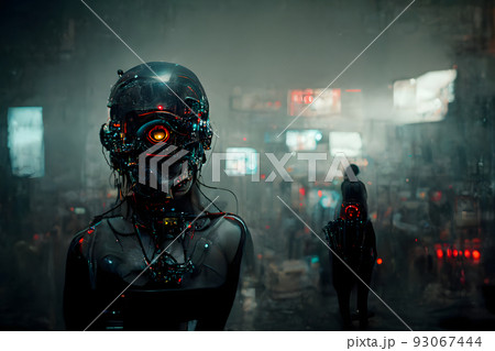 dark cyberpunk heavily augmented woman portrait...のイラスト素材 [93067444 ...