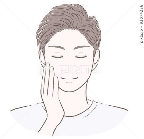 正面で片手を頬に当てる短髪の男性 閉眼のイラスト素材 [93074226] - PIXTA