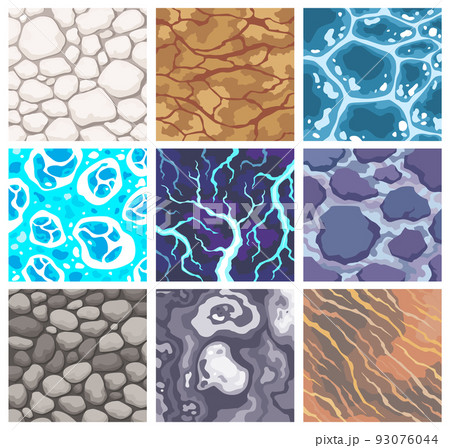 Game ground textures. Cartoon surfaces, dirt...のイラスト素材 [93076044] - PIXTA