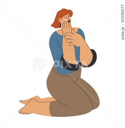Scared female character gasping, afraid womanのイラスト素材 [93090077] - PIXTA