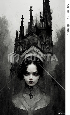 Gothic horror dark scene with skull, bones and...のイラスト素材 [93138165] - PIXTA