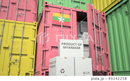 Cardboard boxes with goods from Myanmar and...のイラスト素材 [93142258] - PIXTA