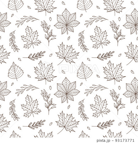 Seamless pattern with autumn leaves and twigs....のイラスト素材 [93173771] - PIXTA