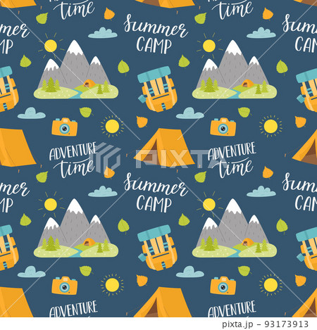 Travel, camping seamless pattern. Cartoon hand...のイラスト素材 [93173913] - PIXTA