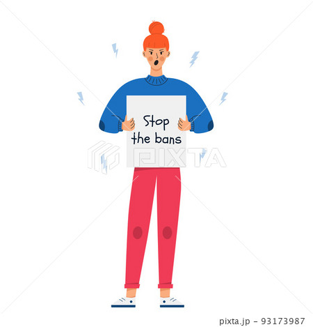 A young red-haired girl with a poster - Stop...のイラスト素材 [93173987] - PIXTA